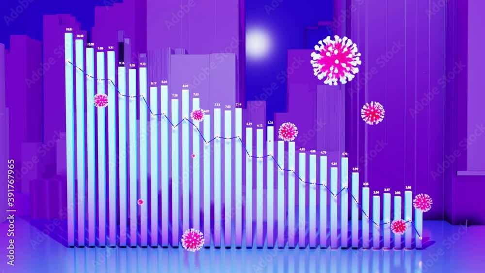 abstract graph of descending columns or bars around which coronaviruses ...