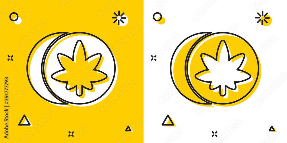Black Herbal ecstasy tablets icon isolated on yellow and white ...
