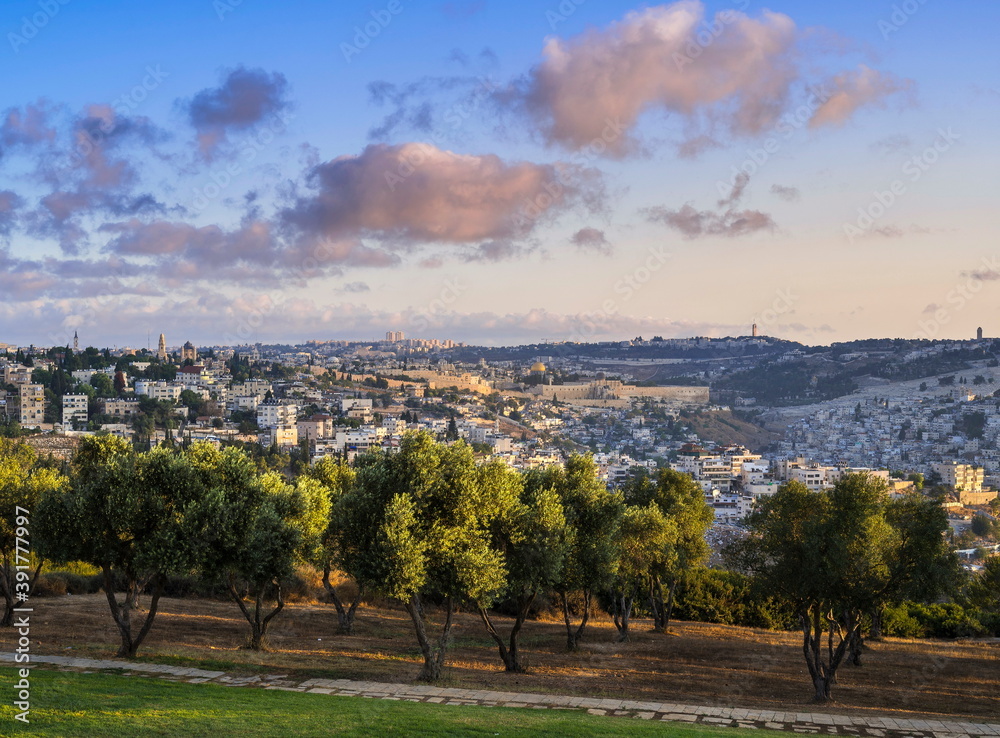 Foto de Panorama of Jerusalem with olive trees - from Abu Tor and Mount ...