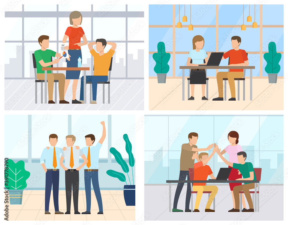 Collaboration and teamwork vector, people working together. Business ...