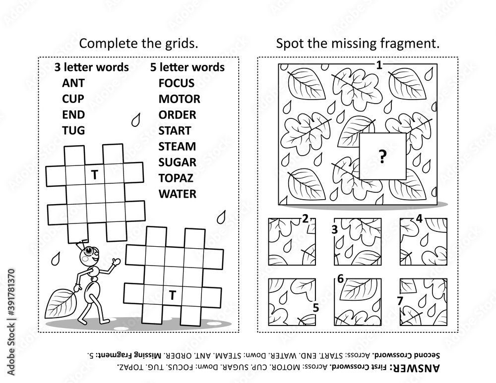 Activity page with two puzzles. Fill-in crossword puzzle or word game ...