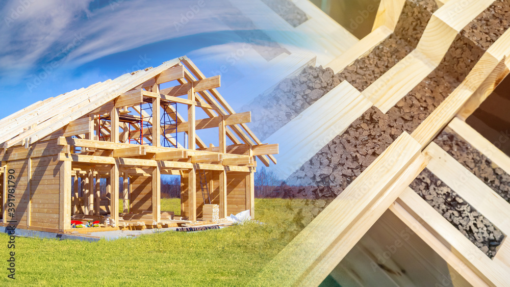 Expanded clay. House insulation during construction. Concept - laying ...