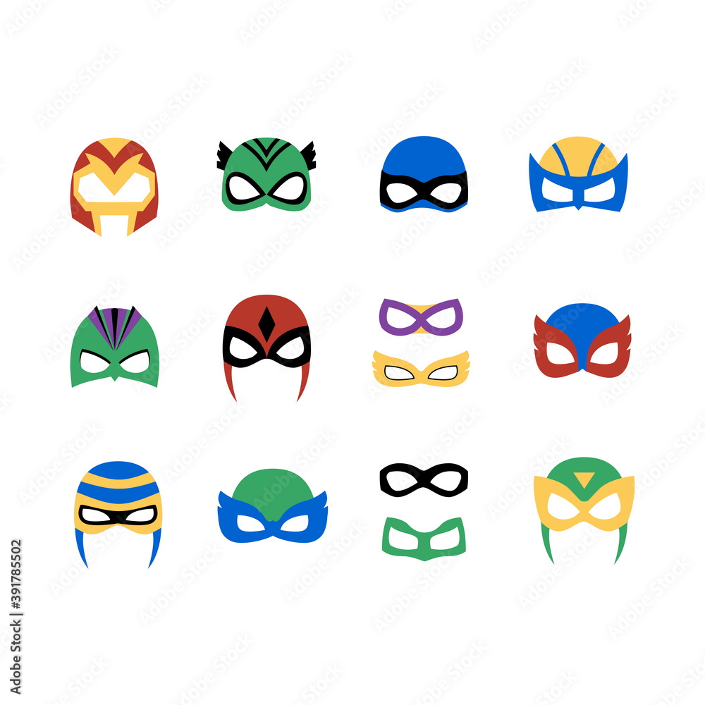 Comic superhero man and women masks set vector illustration in a flat ...