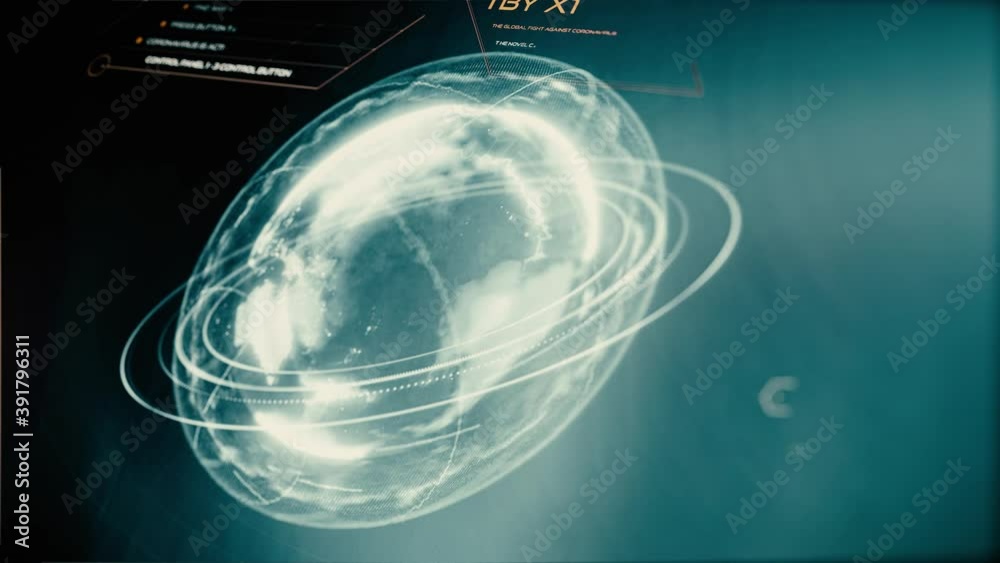 3D perspective digital HUD Earth Globe user interface. Military and ...