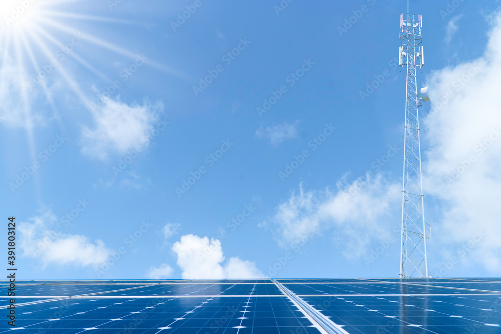 solar energy and cell towers. Stock Photo | Adobe Stock