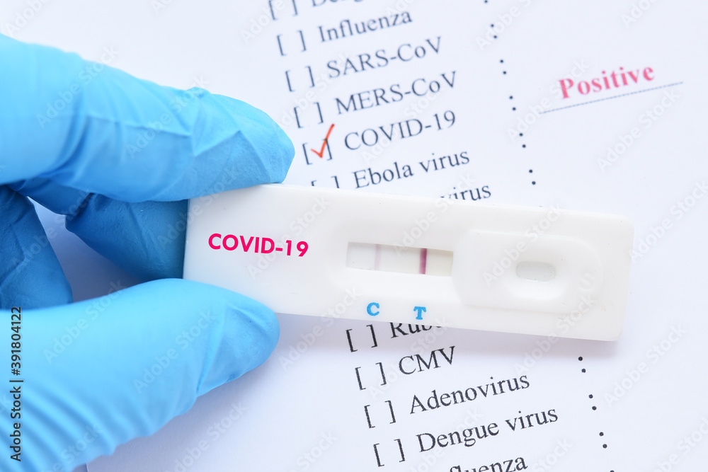 Positive test result by using rapid test device for COVID-19 virus ...