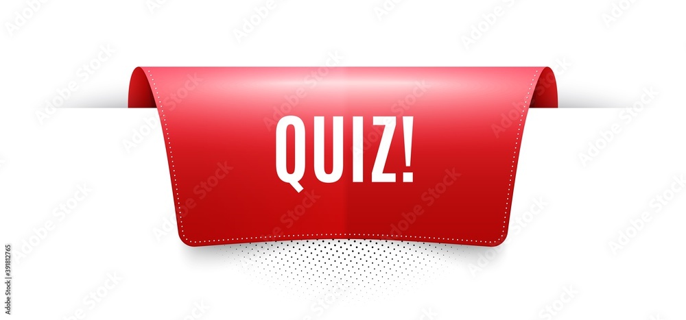Quiz symbol. Red ribbon label tag. Answer question sign. Examination ...