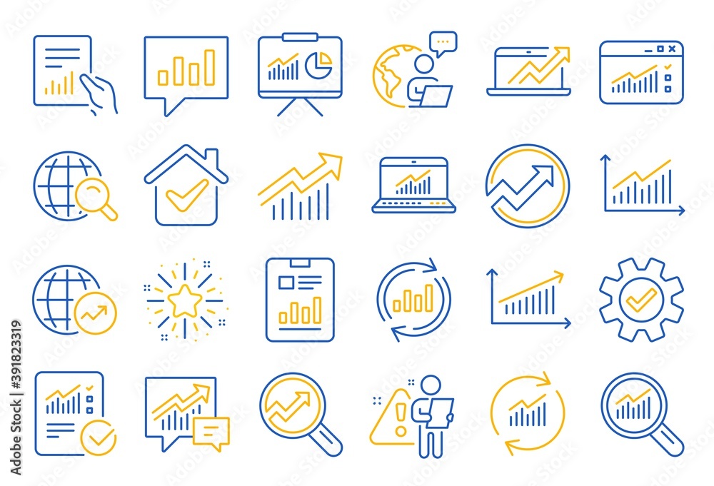 Analytics, Statistics line icons. Set of Chart, Report document and ...