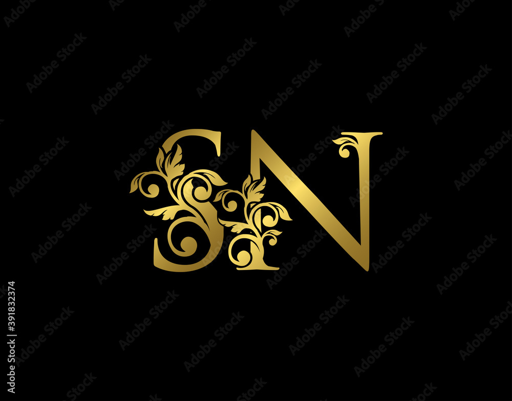 Gold S, N and SN Luxury Letter Logo Icon. Graceful royal style. Luxury ...