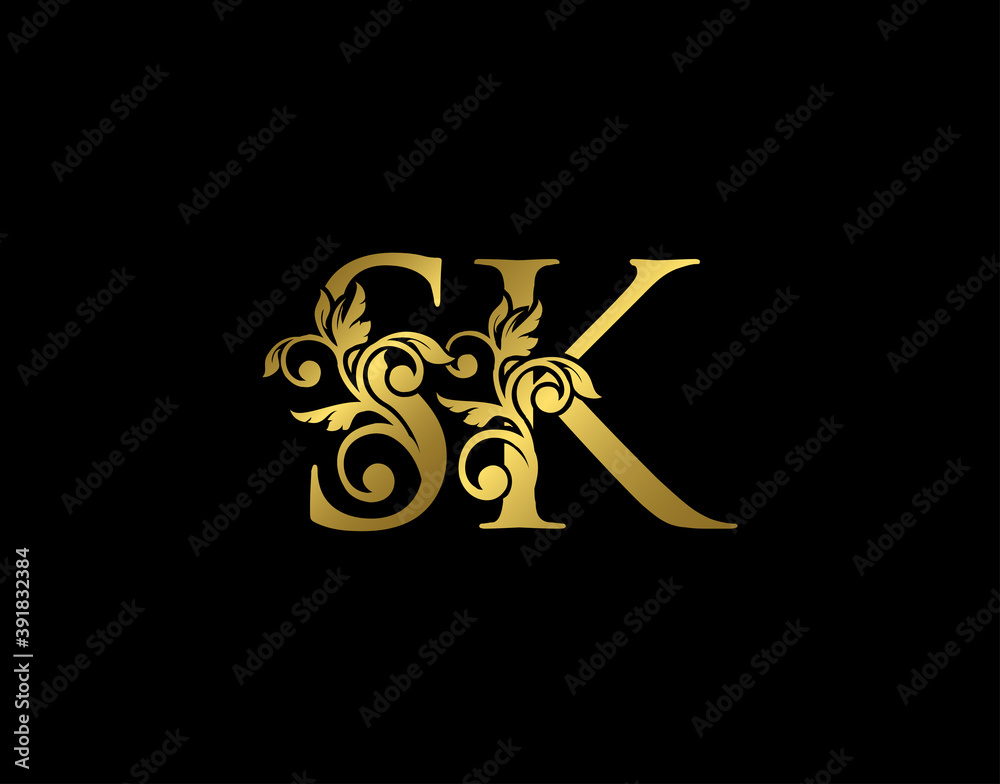 Gold S, K and SK Luxury Letter Logo Icon. Graceful royal style. Luxury ...