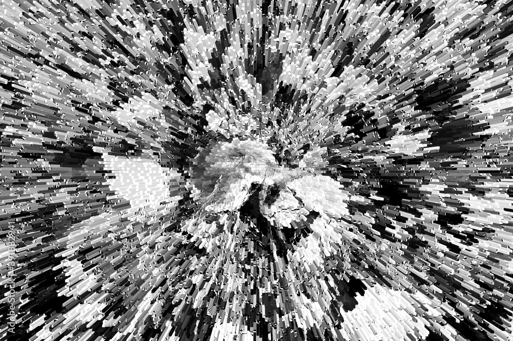 Abstract monochrome image of rounded lines and halftones with the ...