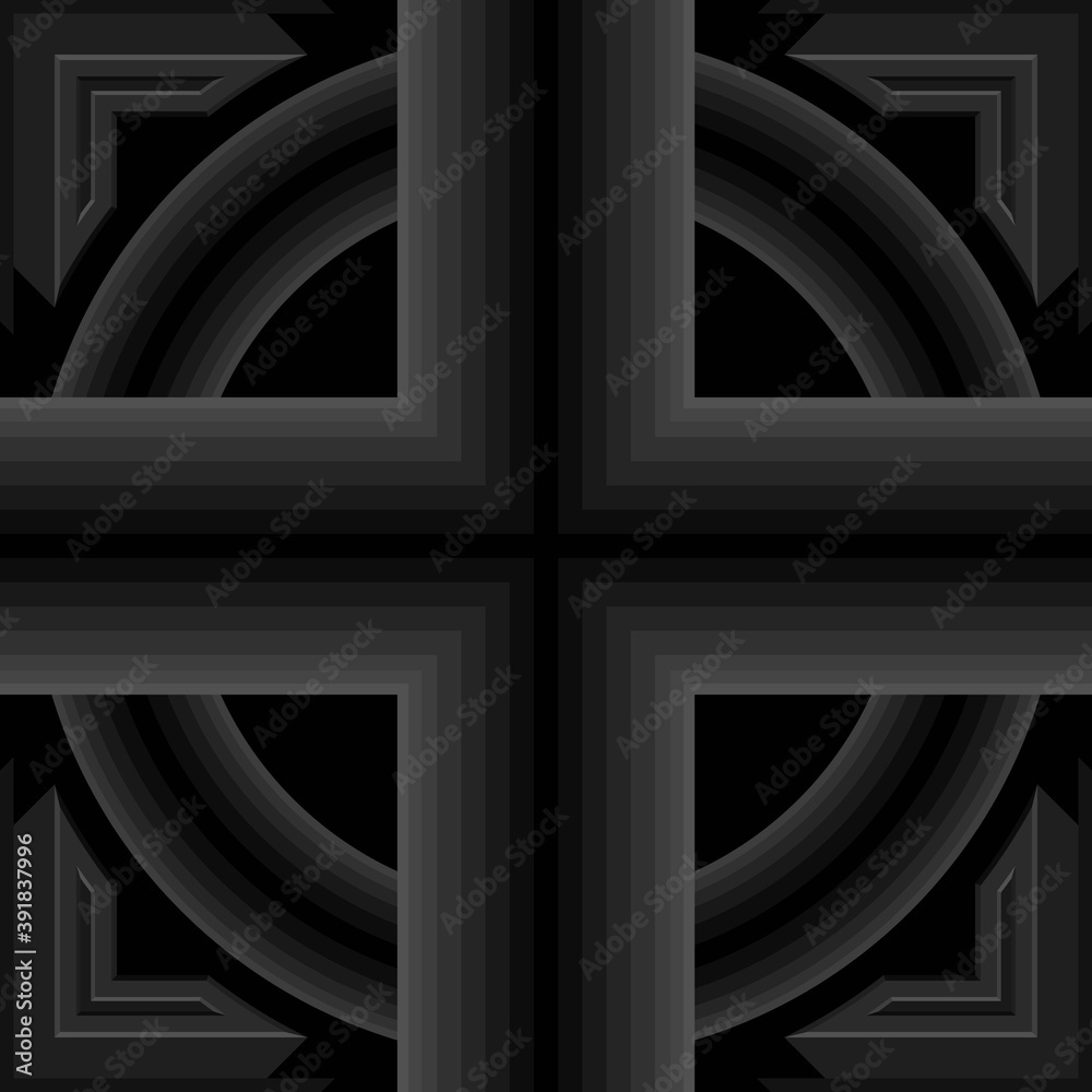 Seamless geometric pattern, criss-cross and circle black pipe shape, 3D ...