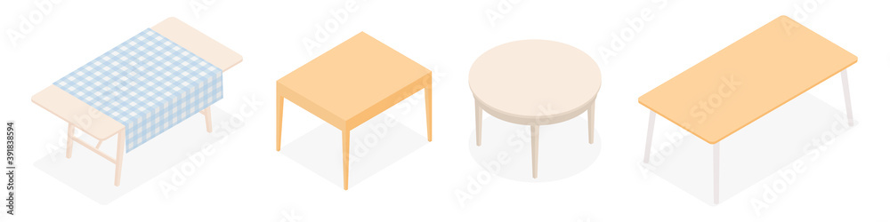 Set of isometric tables. Vector collection. Illustration in flat design ...