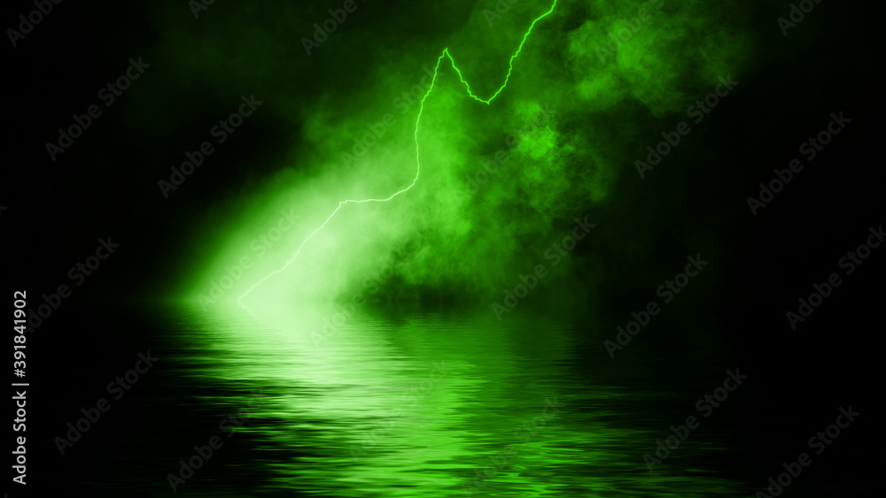 Abstract realistic nature green lightning thunder background . Bright ...