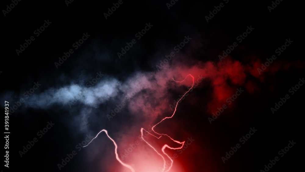 Abstract realistic nature lightning thunder background . Bright curved ...