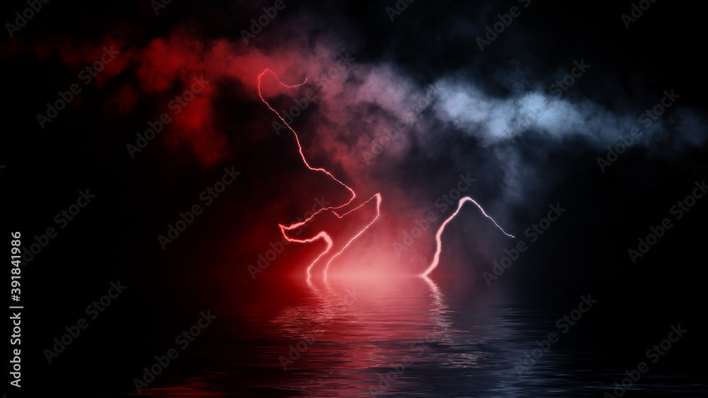 Abstract realistic nature red lightning thunder background . Bright ...