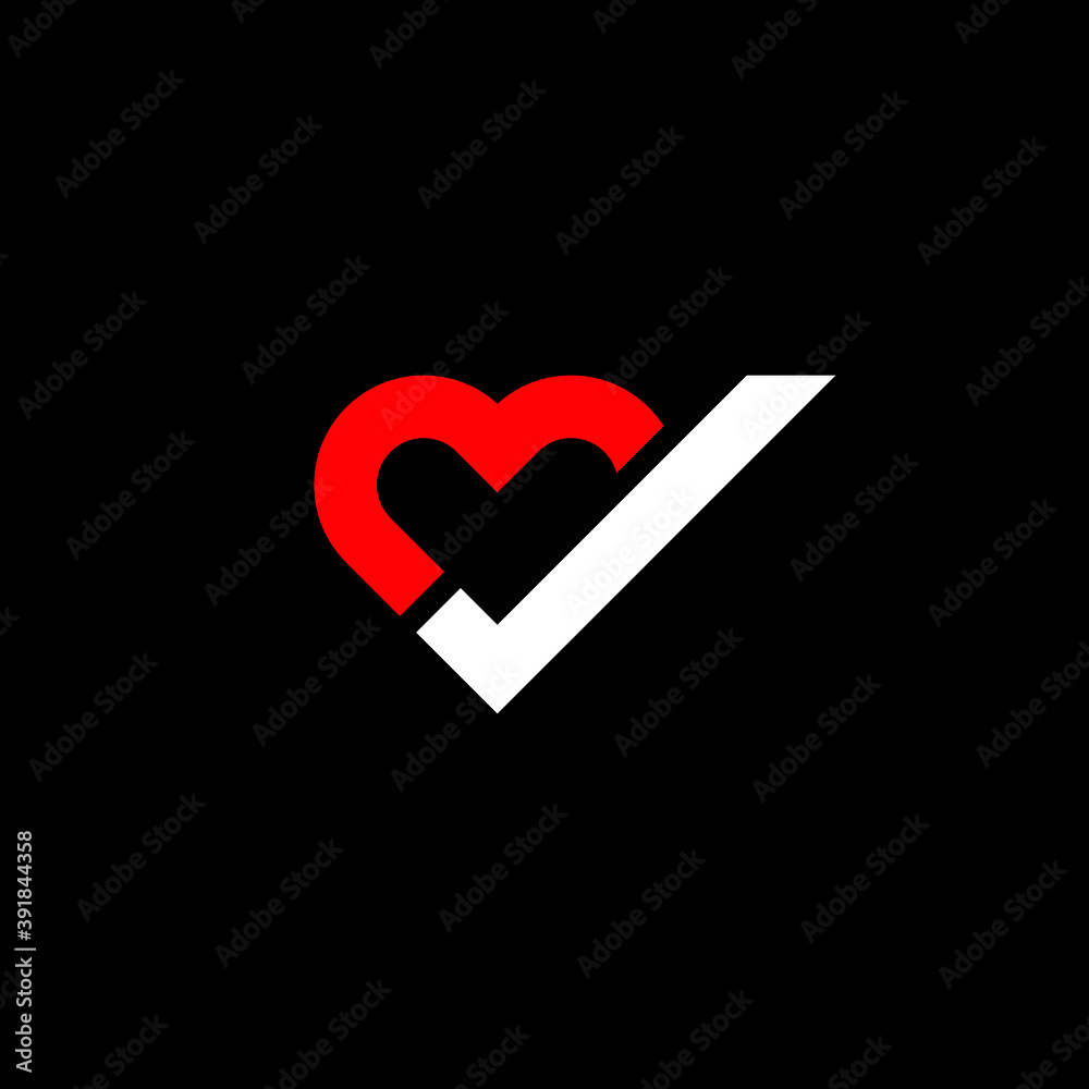 Heart tick icon flat design. healthy heart with checkmark symbol. Heart ...
