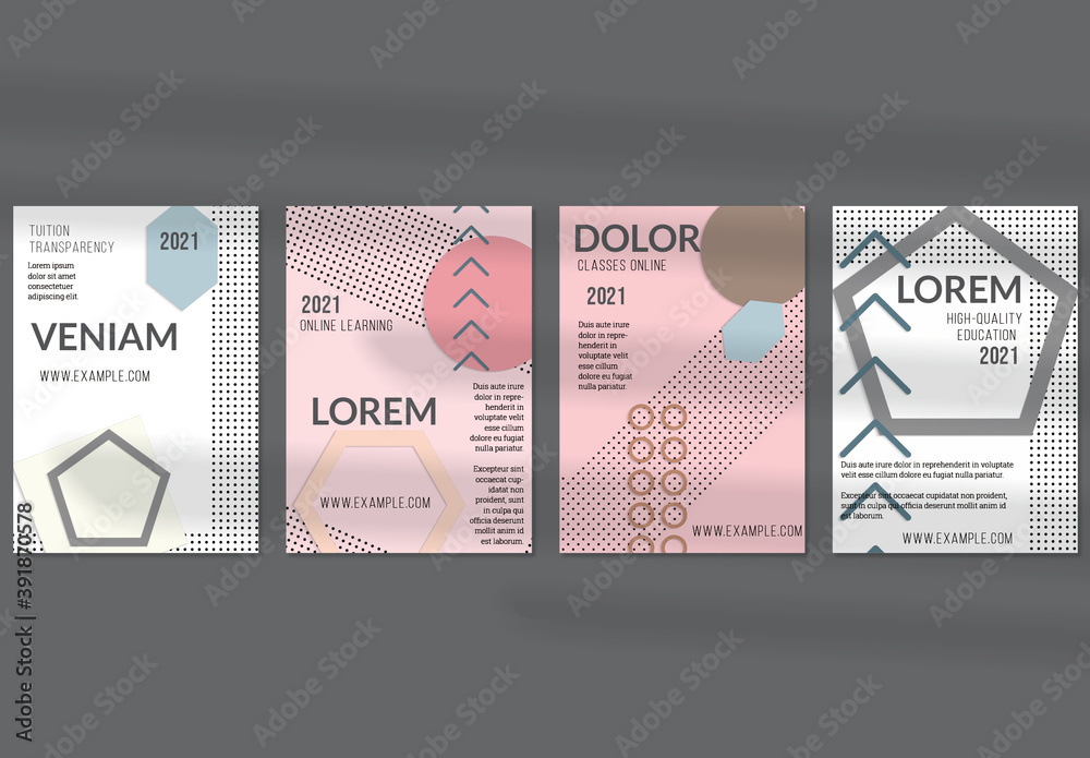 Flyer Layout with Paper Cut Layered Simple Geometric Shapes Stock ...