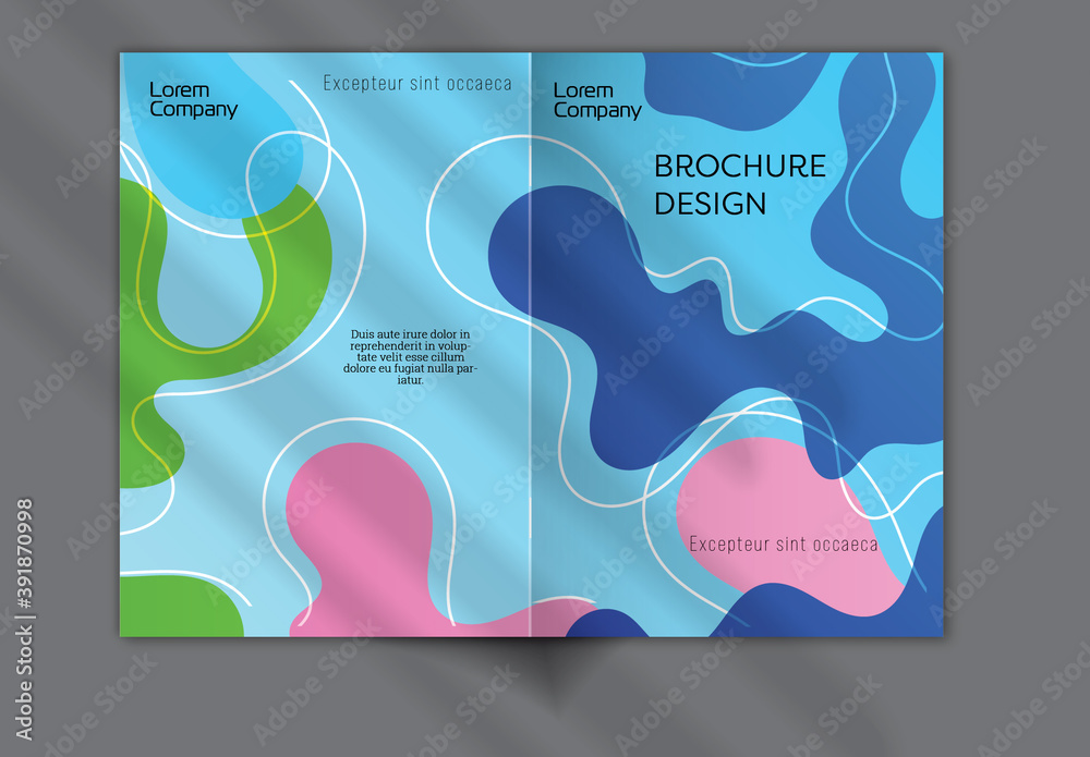 Brochure Cover Layout with Abstract Gradient Wavy Shapes and Lines ...