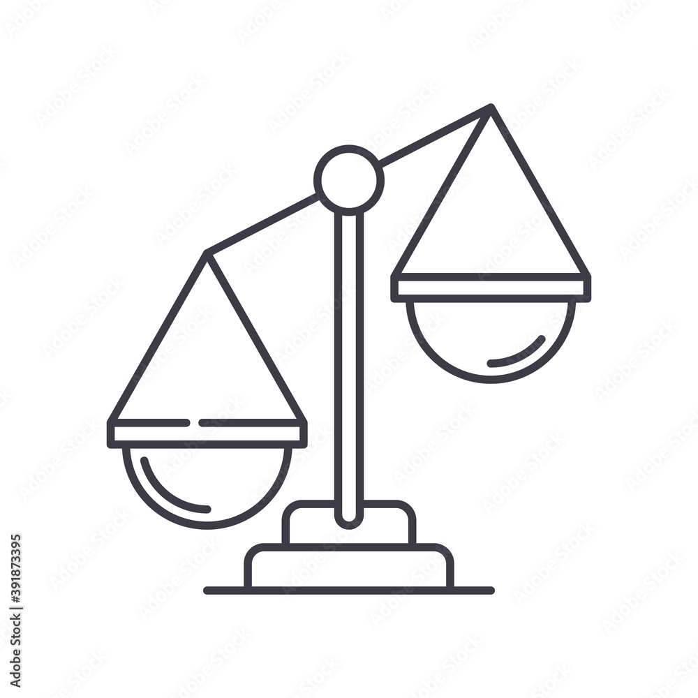 Balance scales icon, linear isolated illustration, thin line vector ...