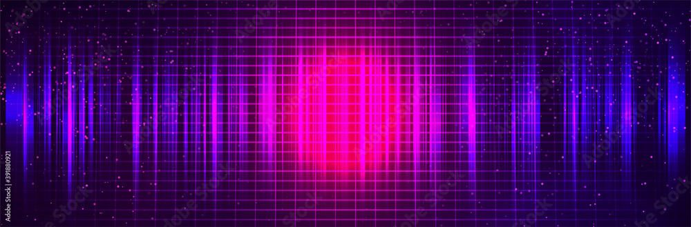 Synthwave grid background. Pink neon glow. Sound wave visualization ...
