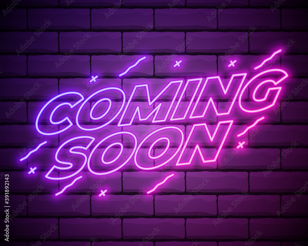 Coming Soon Neon Sign Vector a brick wall background vector design ...