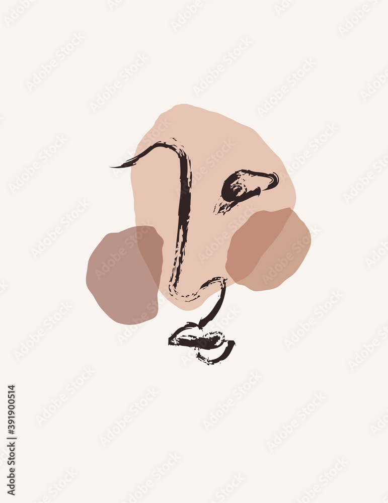 Abstract Face One Line Drawing Portrait Minimalistic Style Fine One