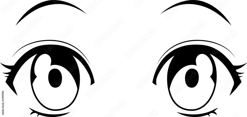 Monochrome Cute anime-style eyes with normal facial expressions Stock ...
