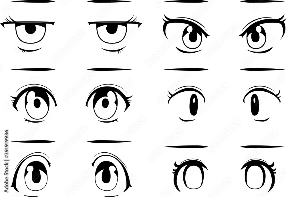 Monochrome Cute anime-style eyes in normal times Stock Vector | Adobe Stock