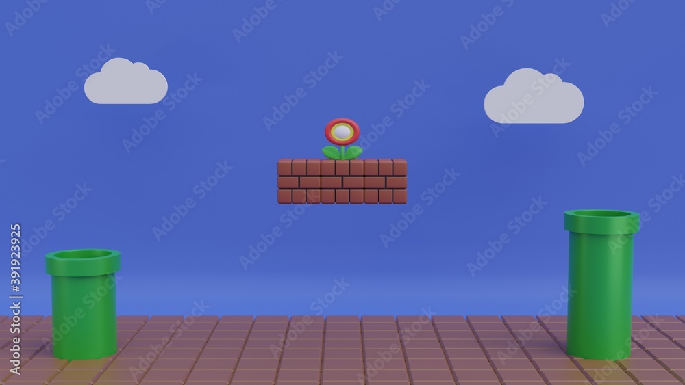 Illustration scene of famous old arcade video game, Super Mario Bros 3D ...