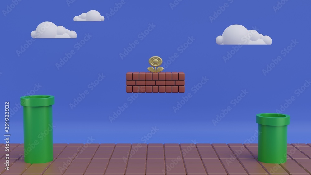 Illustration scene of famous old arcade video game, Super Mario Bros 3D ...