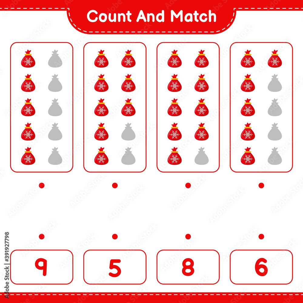 Count and match, count the number of Santa Claus Bag and match with ...
