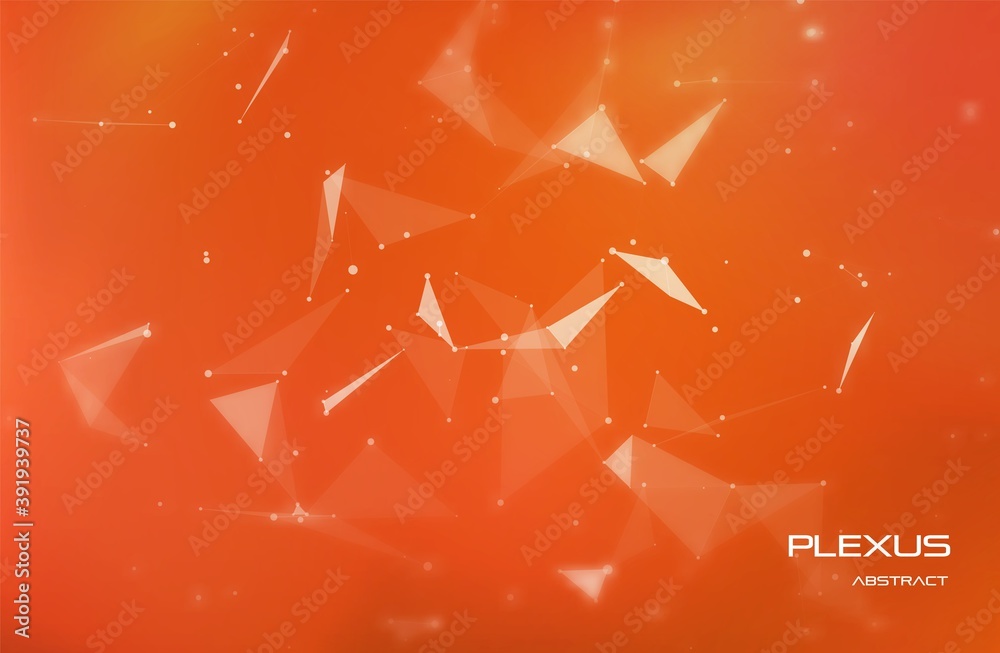 Abstract plexus background with network polygons. Red digital science banner. Network connection ...