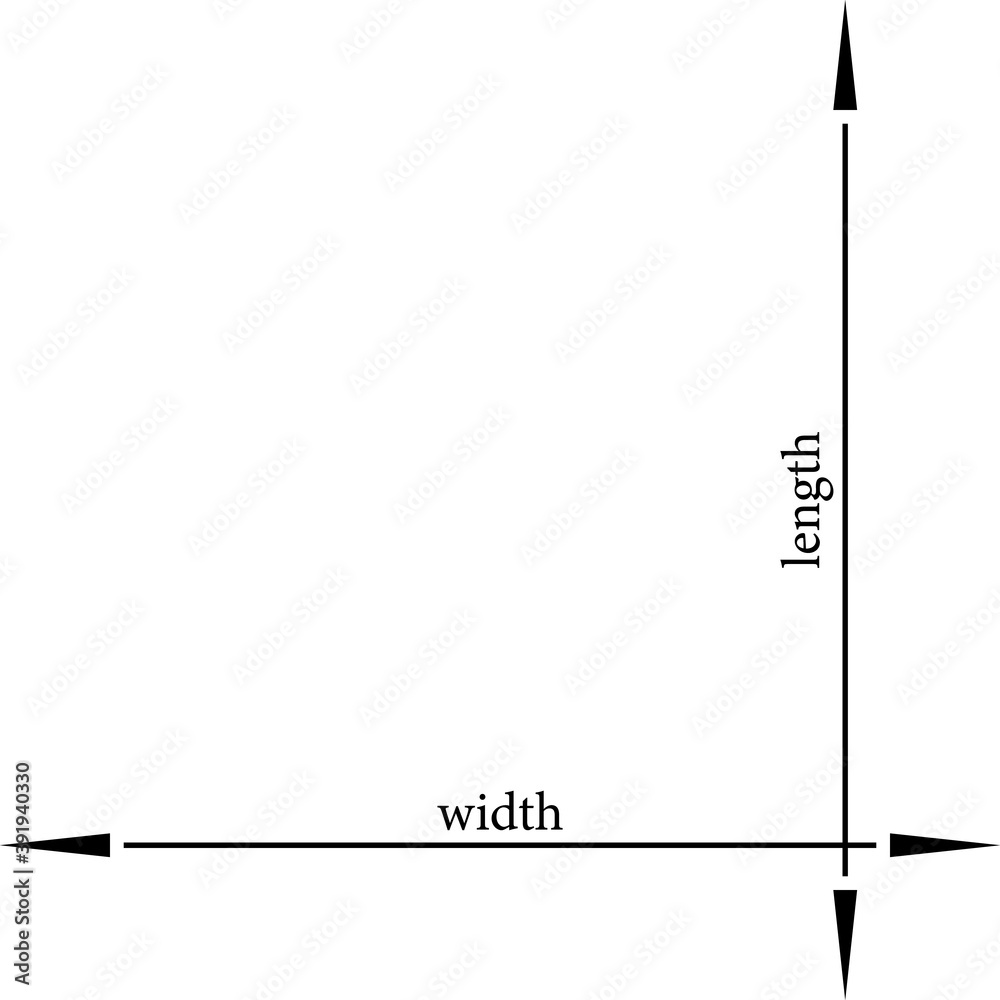 Two thin arrows of width and length to either side on a blank ...
