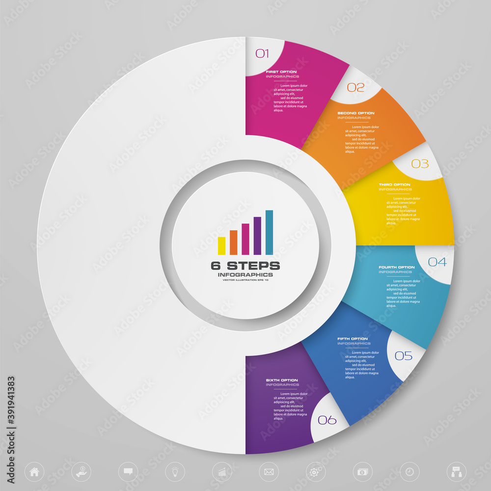 6 steps cycle chart infographics elements for data presentation. EPS 10 ...