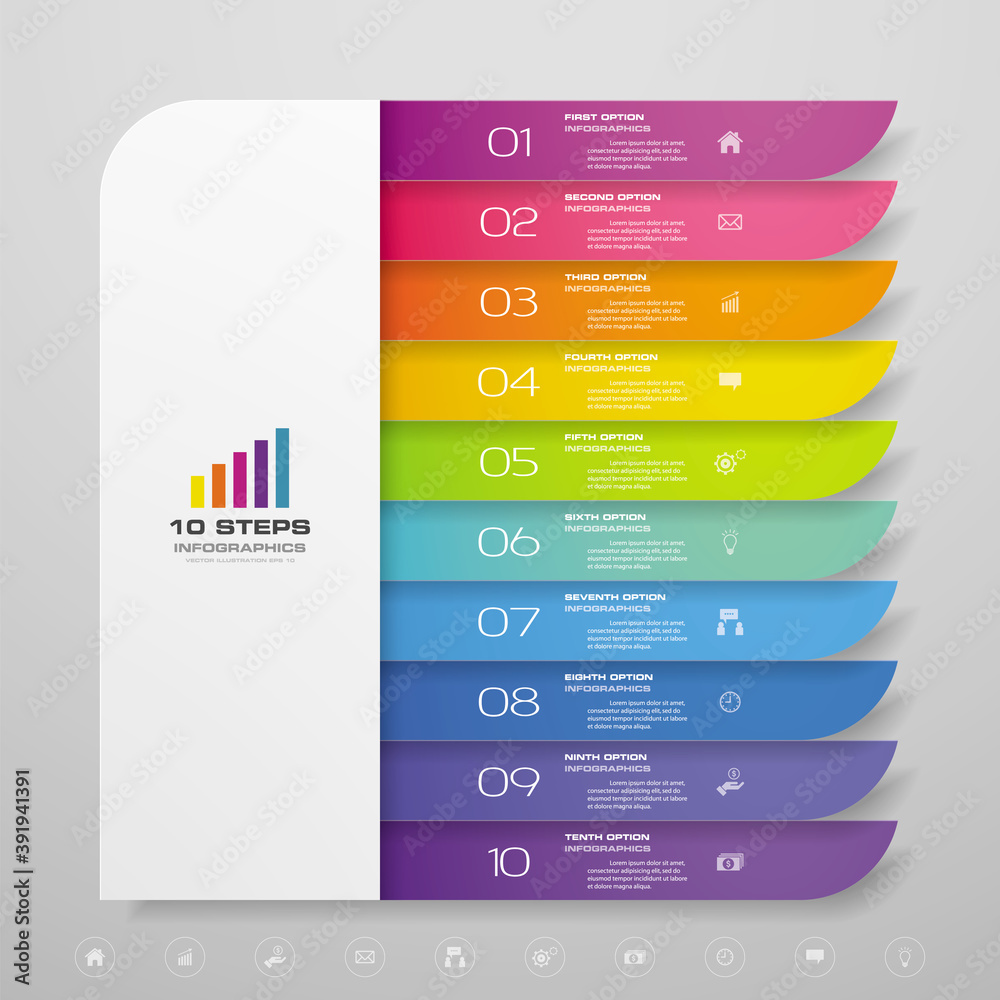 10 steps simple&editable process chart infographics element. EPS 10 ...