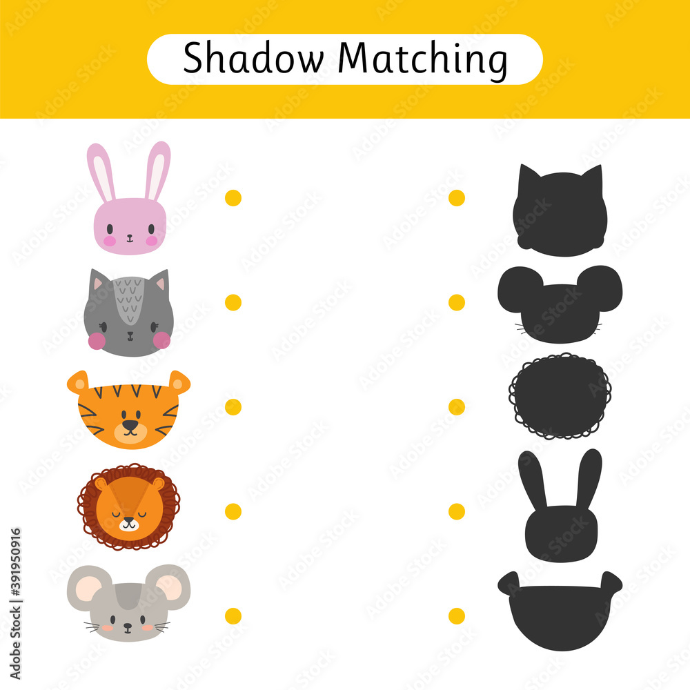 Find the correct shadow. Shadow matching game for kids. Worksheet with ...