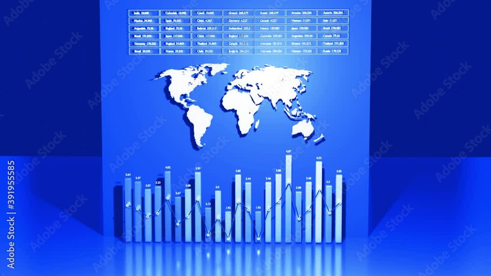 abstract beautiful columns form graph and with the world map form an ...