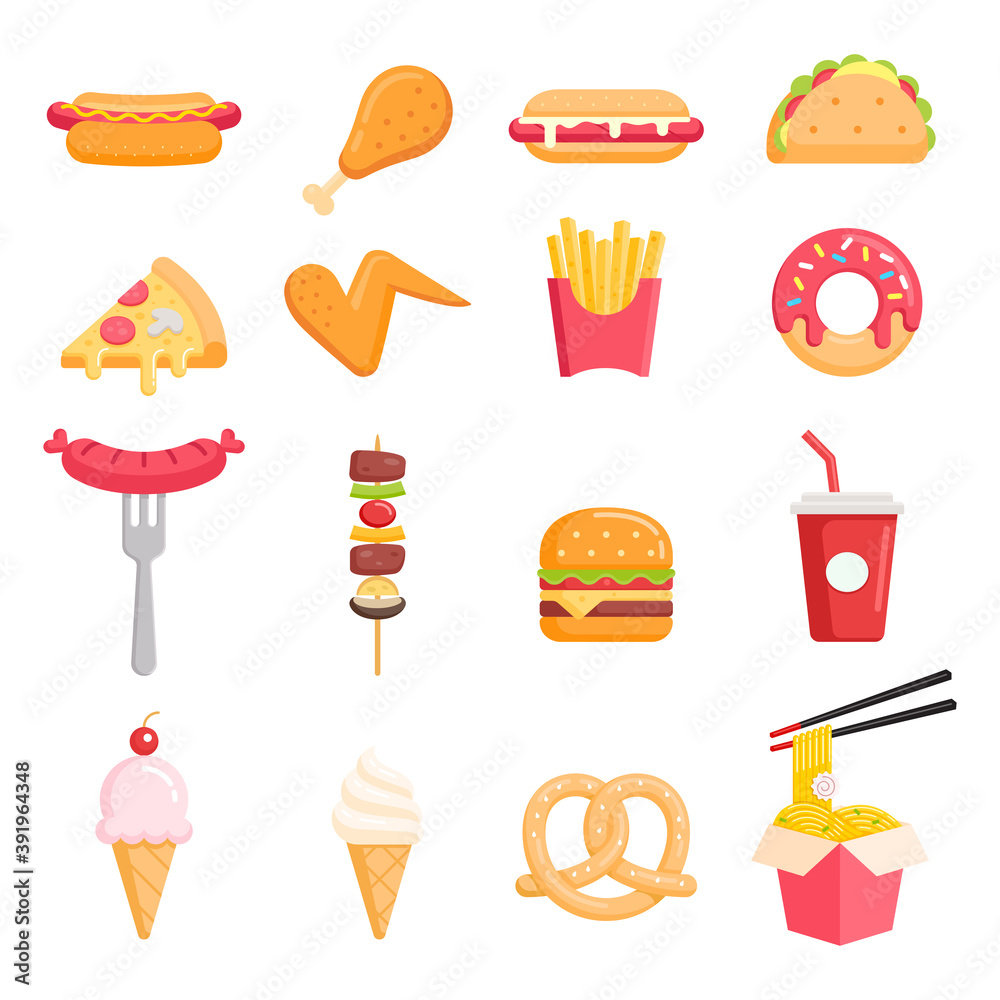 Fast food color icons vector illustrations Stock Vector | Adobe Stock