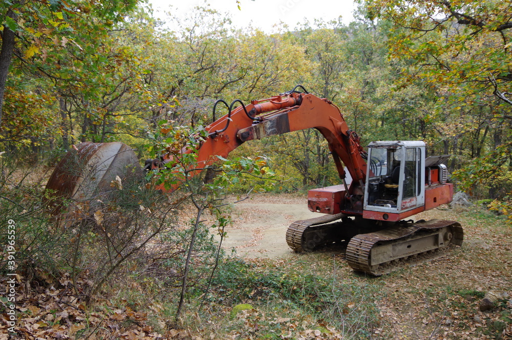 Vieille pelle mécanique abandonnée dans la nature urbex industriel d'un ...