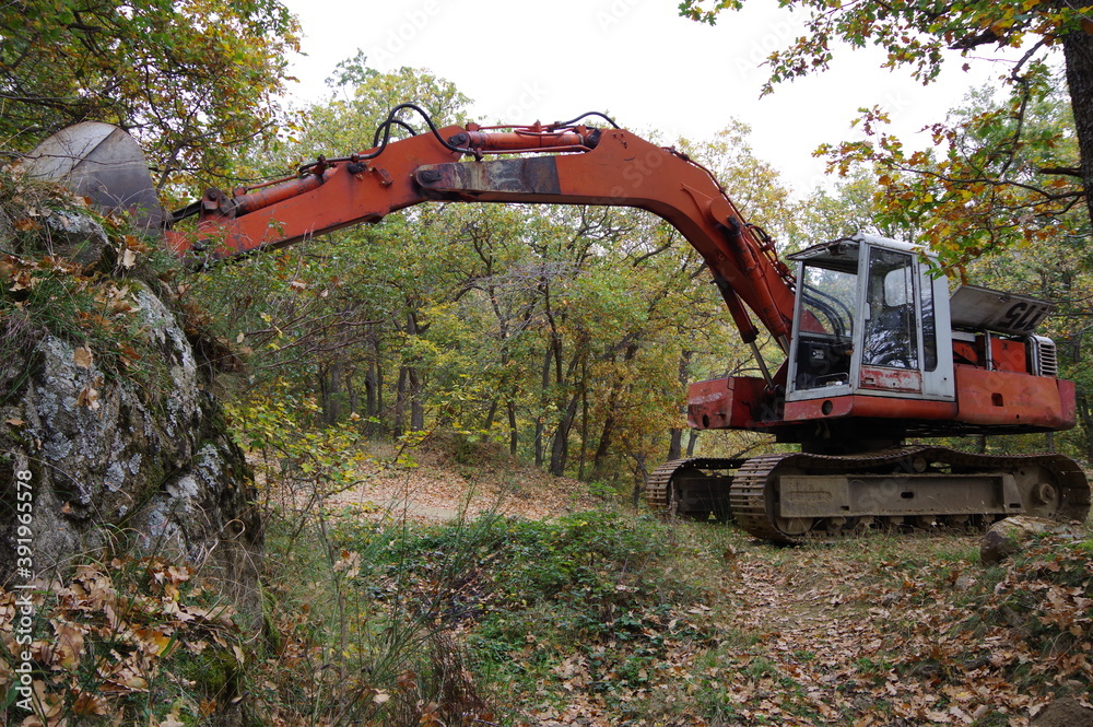 Vieille pelle mécanique abandonnée dans la nature urbex industriel d'un ...