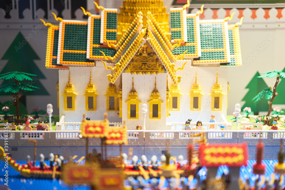 Bangkok ,Thailand ,Dec 24,2018,Thai Royal ceremony temple in lego style ...