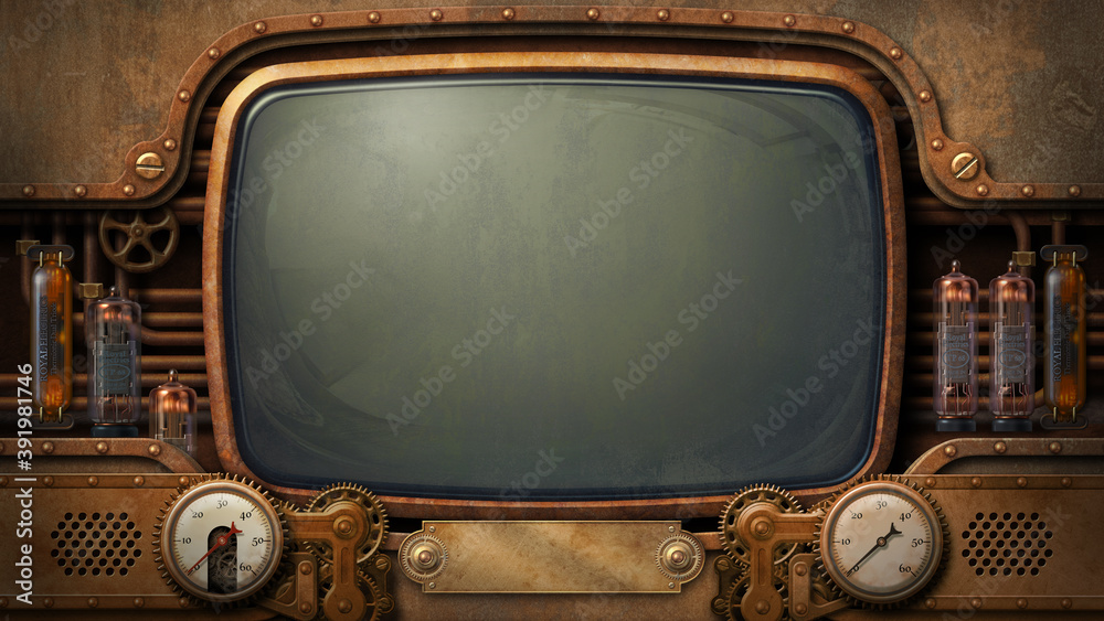 Steampunk television screen - digital illustration Stock Illustration ...