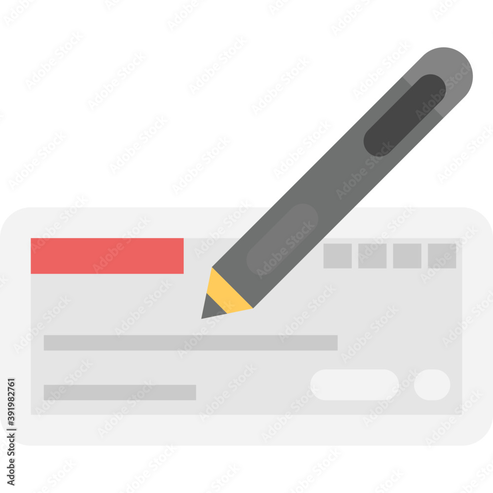 Flat icon of a banking cheque with pencil ready to write Stock Vector ...