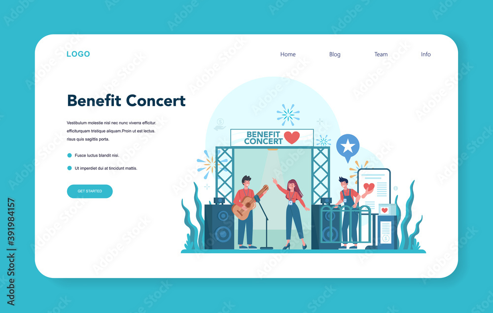 Volunteer benefit concert web banner or landing page. Charity Stock ...