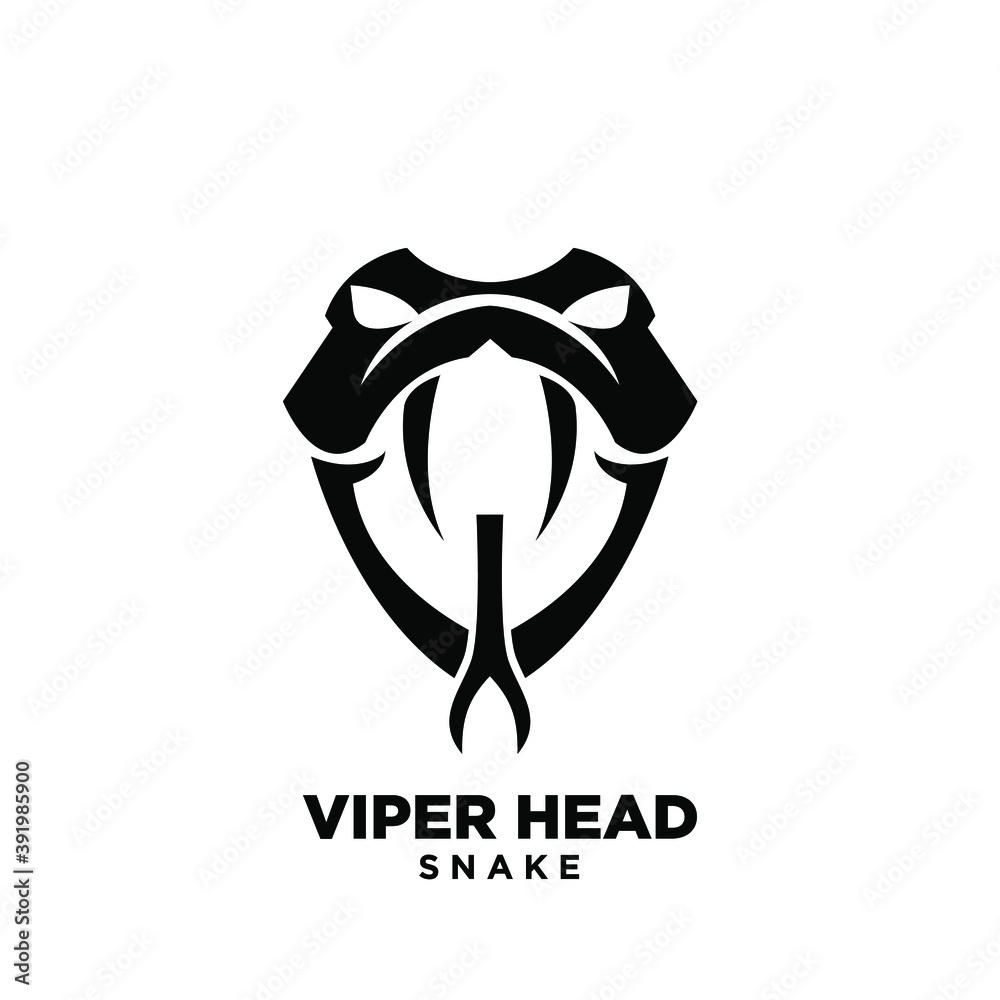 simplified viper snake head with big fangs logo icon design isolated ...