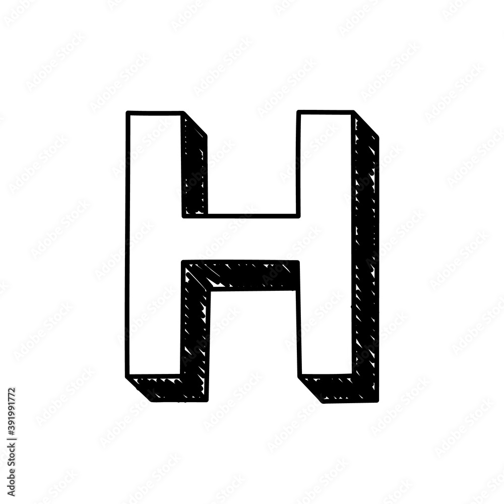 H letter hand-drawn symbol. Vector illustration of a big English letter ...