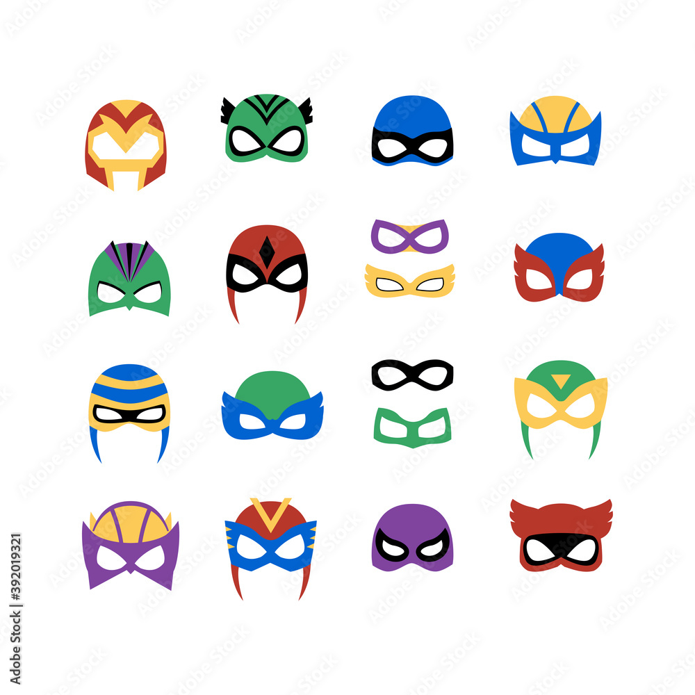 Comic superhero man and women masks set vector illustration in a flat ...