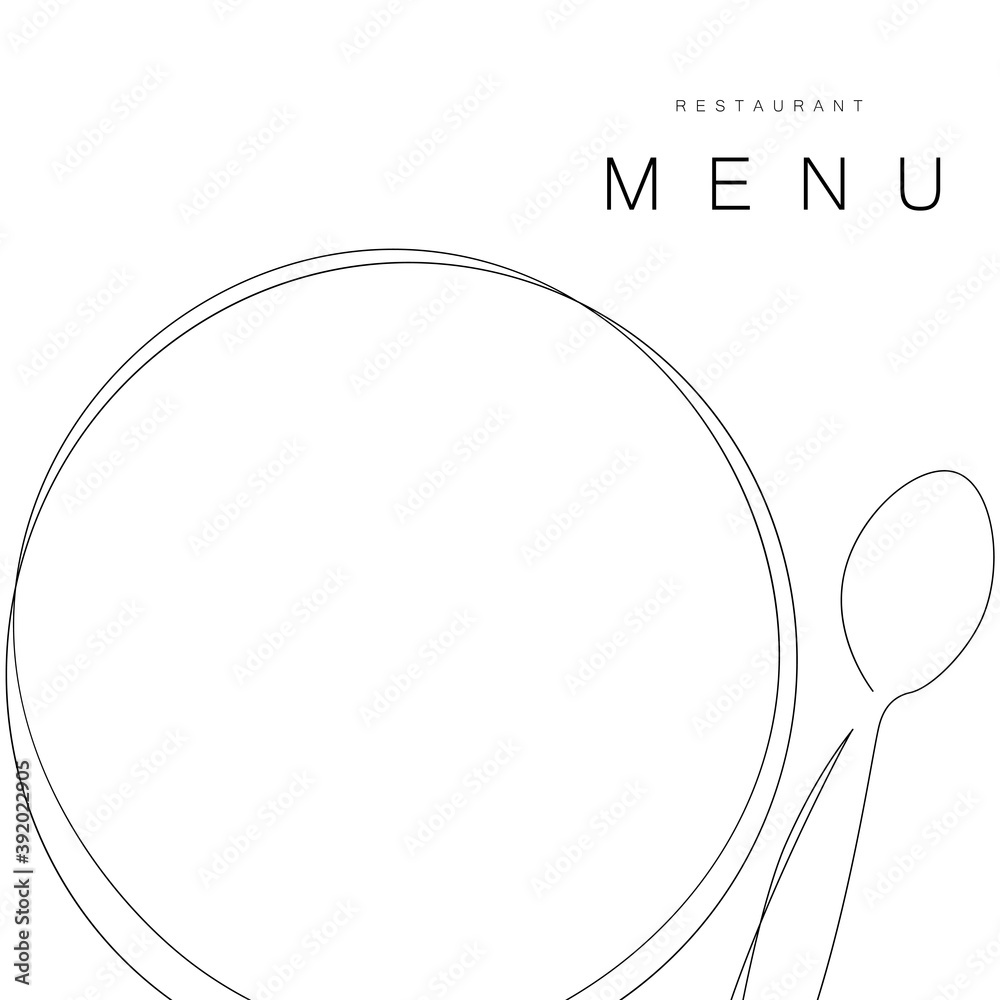 Menu restaurant background. Plate and spoon line drawing vector ...