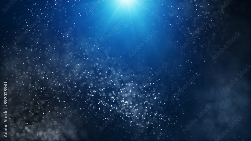 Dark blue and glow particle abstract background light ray beam effect ...